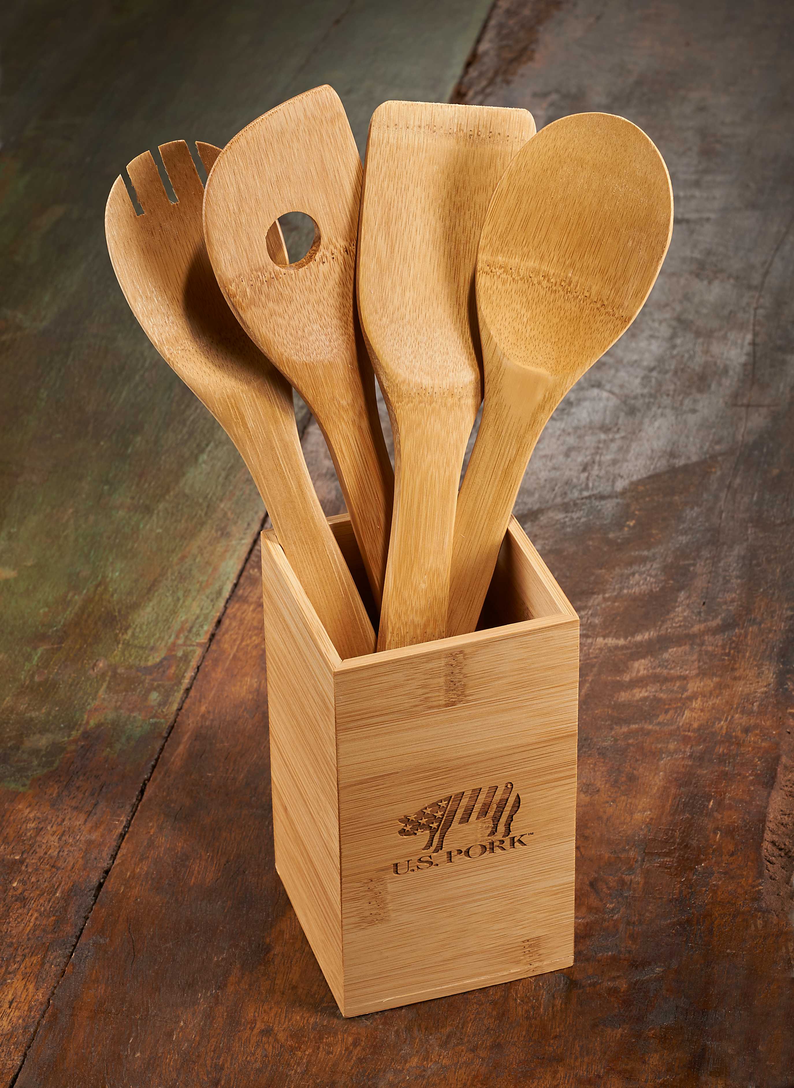 Laser Engraved Logo Bamboo Kitchen Utensil Set