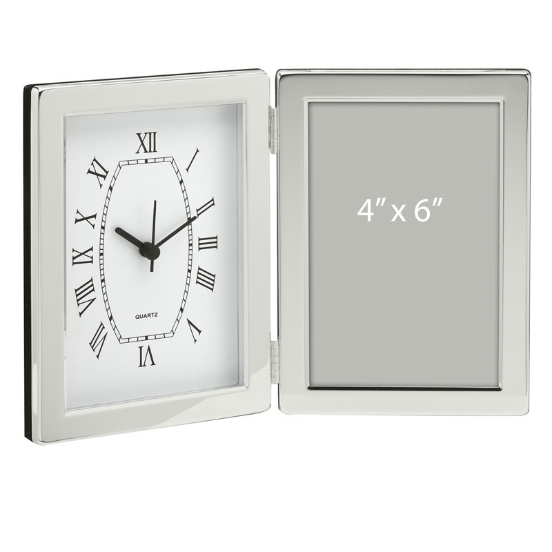 Customized Silver Desk Clock and Photo Frame