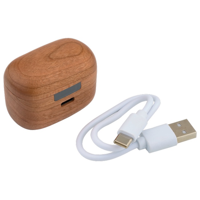TWS Woodgrain Stereo Earbuds and Charger Case