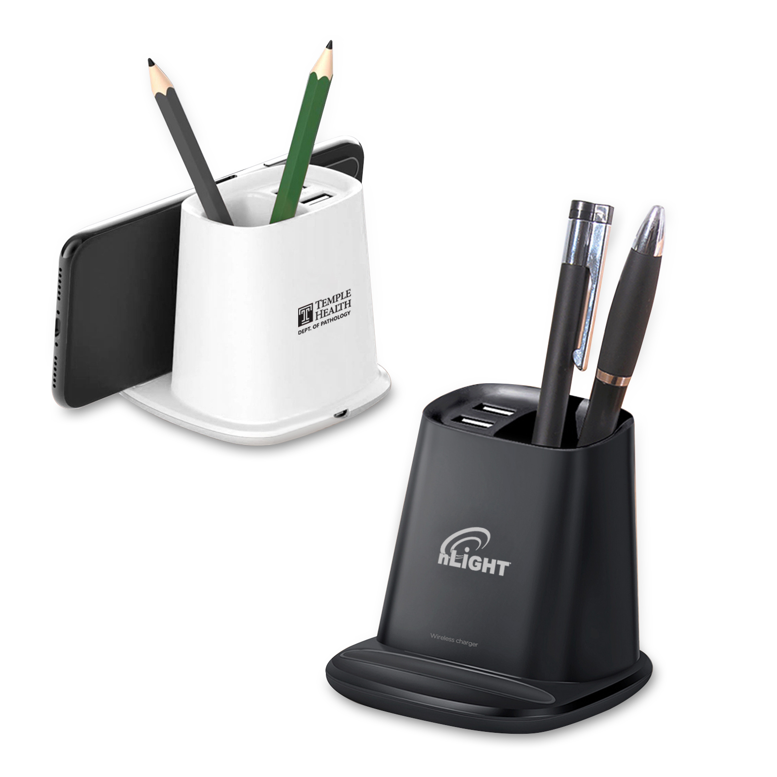 Wireless Charger Pen Holder with Dual USB Ports | e-CorporateGifts.com